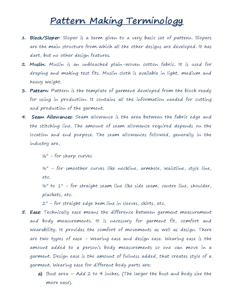 Pattern Making Terminology | PDF | Seam (Sewing) | Skirt
