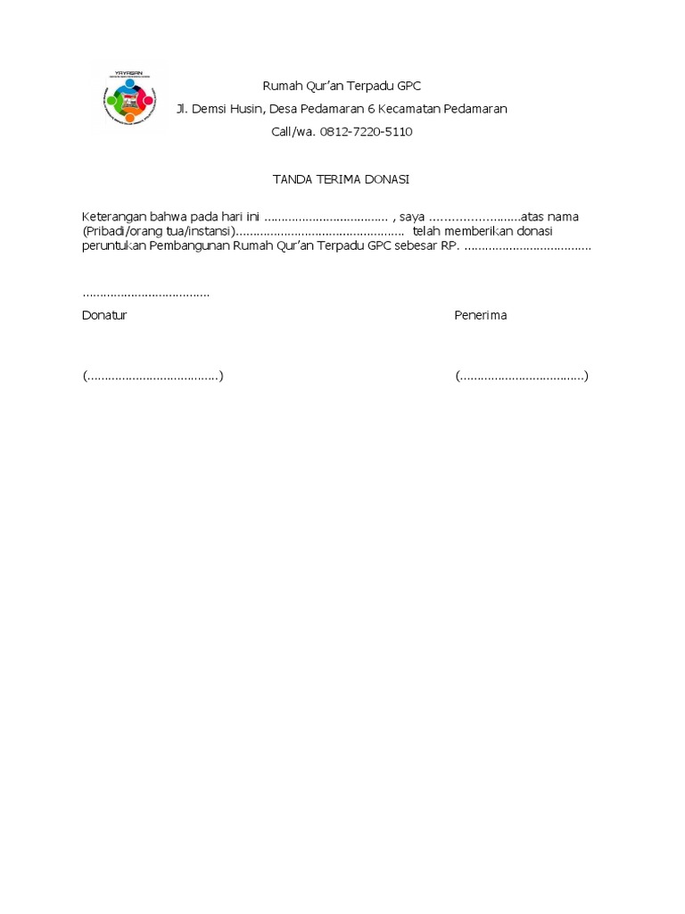 Tanda Terima Donasi | PDF
