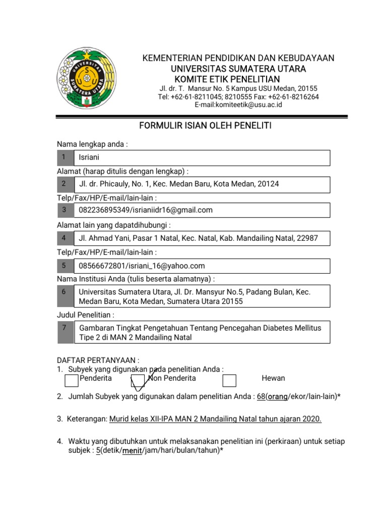 Formulir Isian Peneliti | PDF