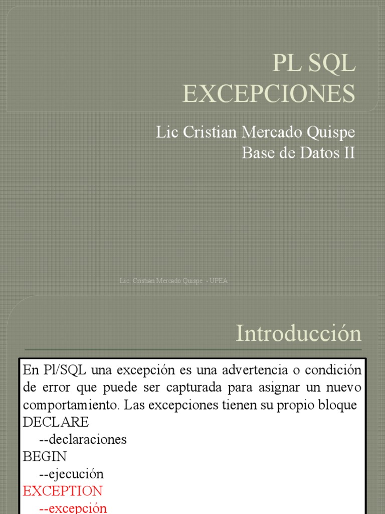 Excepciones PLSQL | PDF | SQL | Desarrollo de software