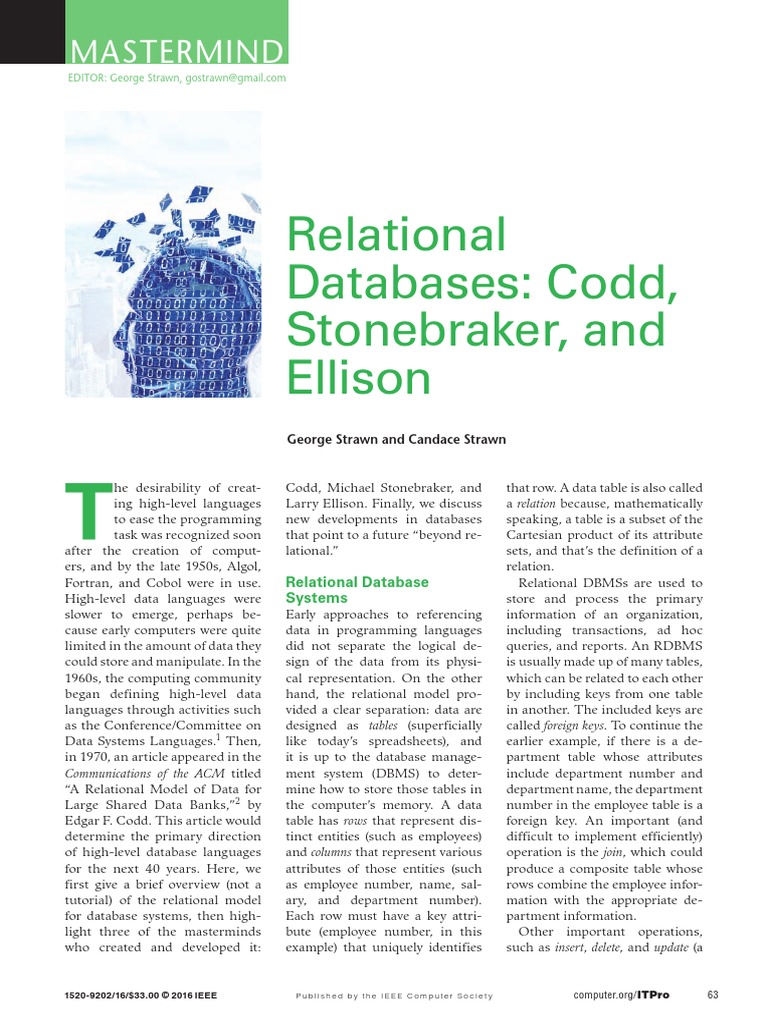 Relational Databases: Codd, Stonebraker, and Ellison: Mastermind | PDF ...