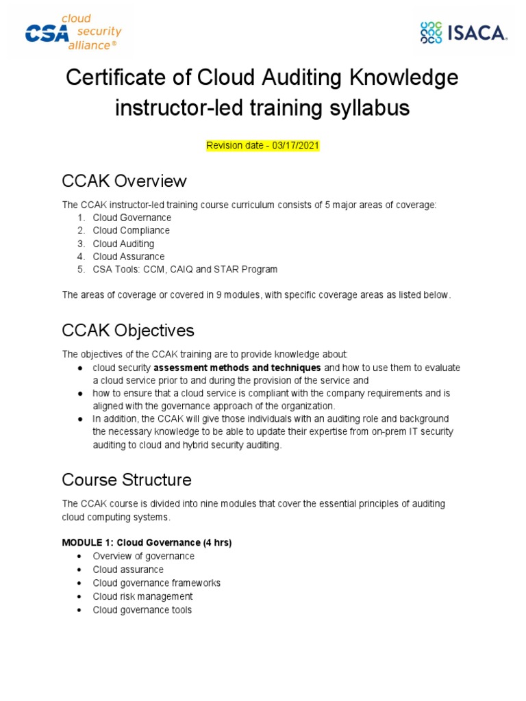 Certificate of Cloud Auditing Knowledge Instructor-Led Training ...