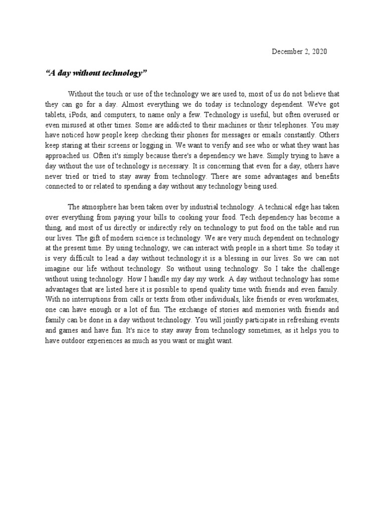 A Day Without Technology | PDF