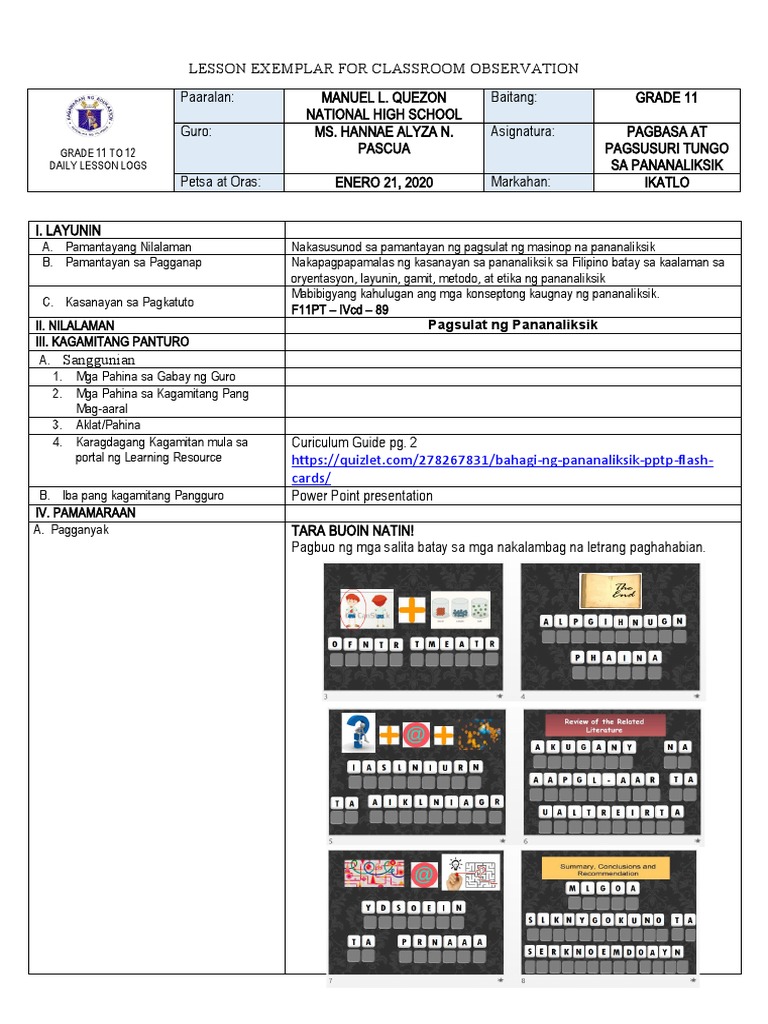 Lesson Exemplar For Classroom Observation-3 | PDF