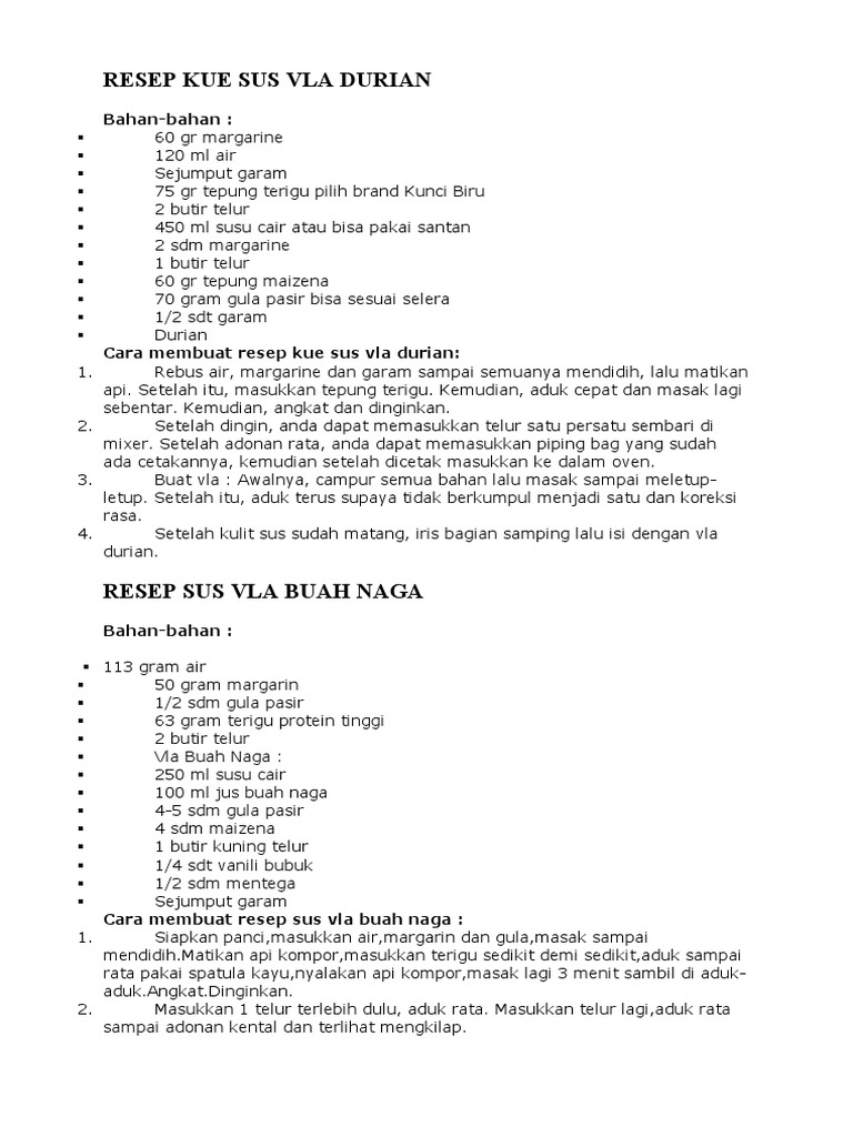 Resep Kue Sus Vla Durian | PDF