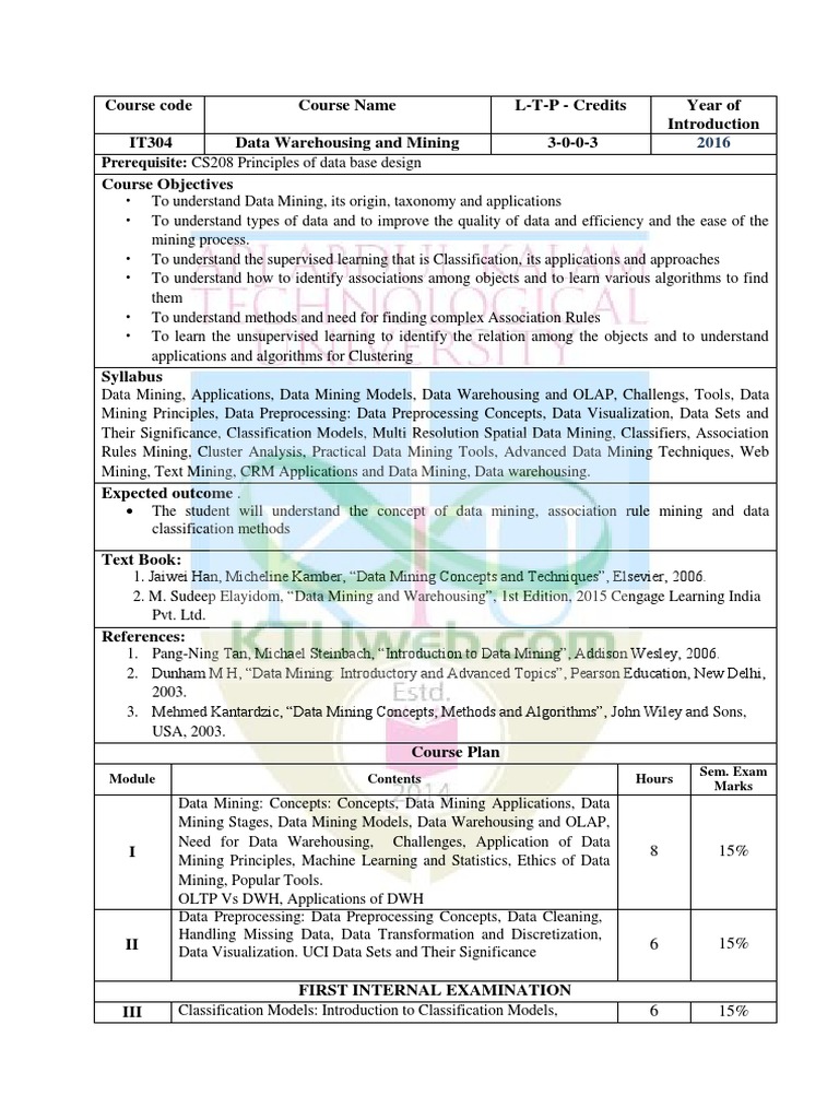 IT304 Data Warehousing and Mining | PDF | Data Mining | Statistical Classification
