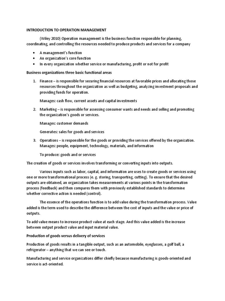 Introduction To Operation Management | PDF | Value (Economics ...