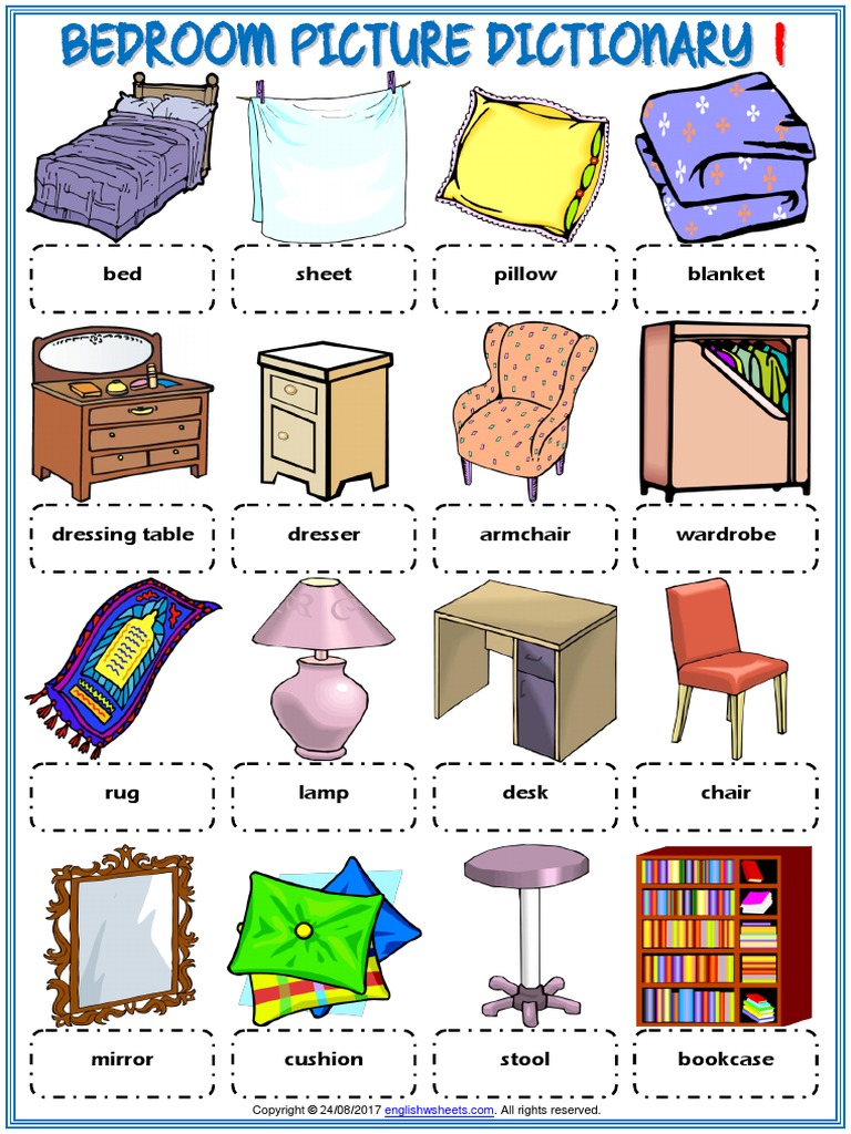Bedroom Vocabulary Esl Picture Dictionary Worksheets For Kids | PDF