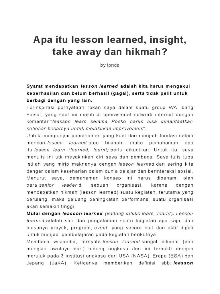 1.2.b.5 Apa Itu Lesson Learned | PDF