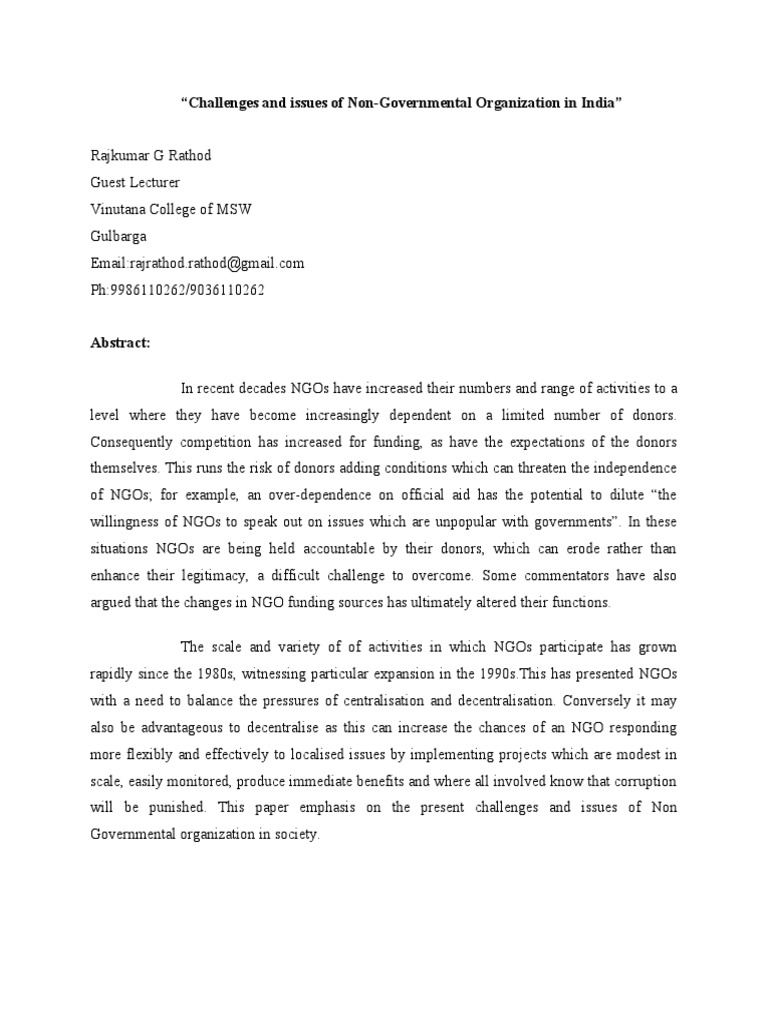 Challenges and Issues of Non Governmenta | PDF | Capacity Building ...