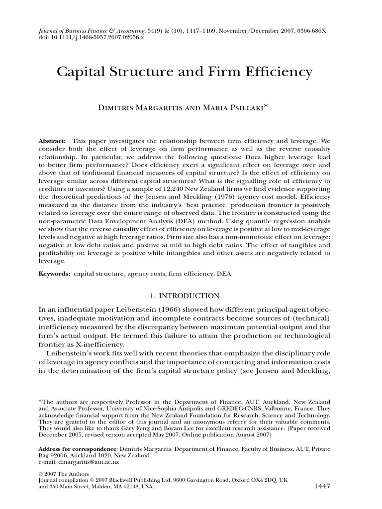 Capital Structure and Firm Efficiency: Dimitris Margaritis and Maria ...