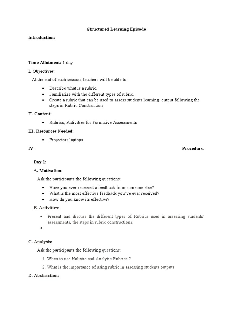 Structured Learning Episode | PDF