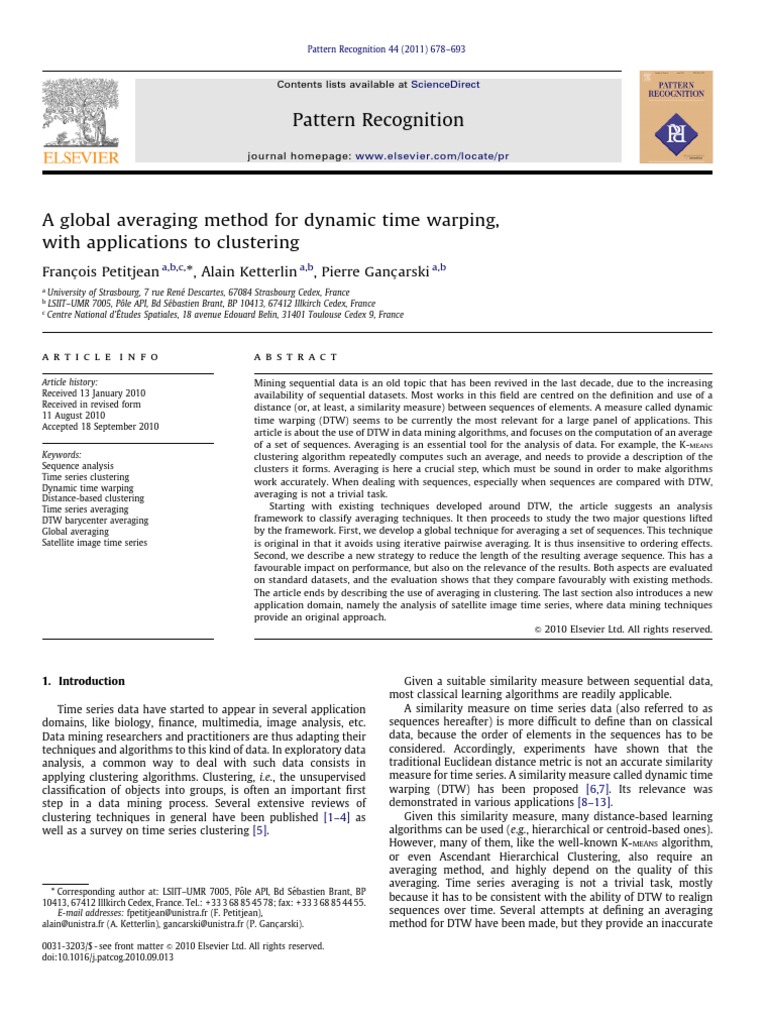 A Global Averaging Method For Dynamictime Warping, With Applications To Clustering | PDF ...