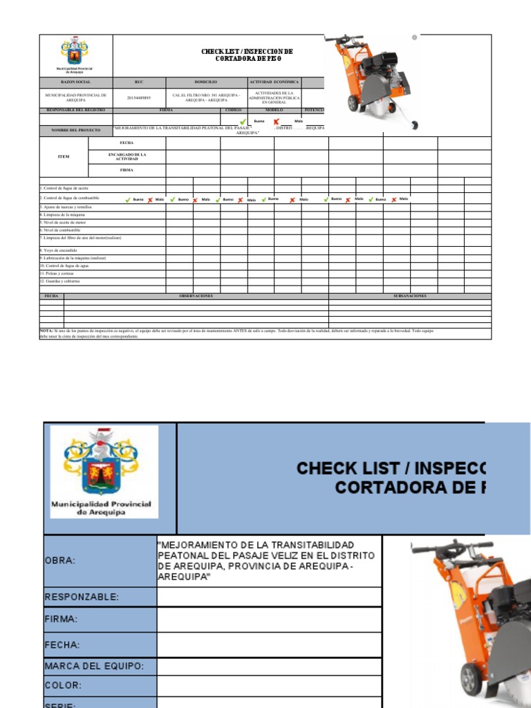 Check List Cortadora de Piso | PDF | Science | Ingeniería