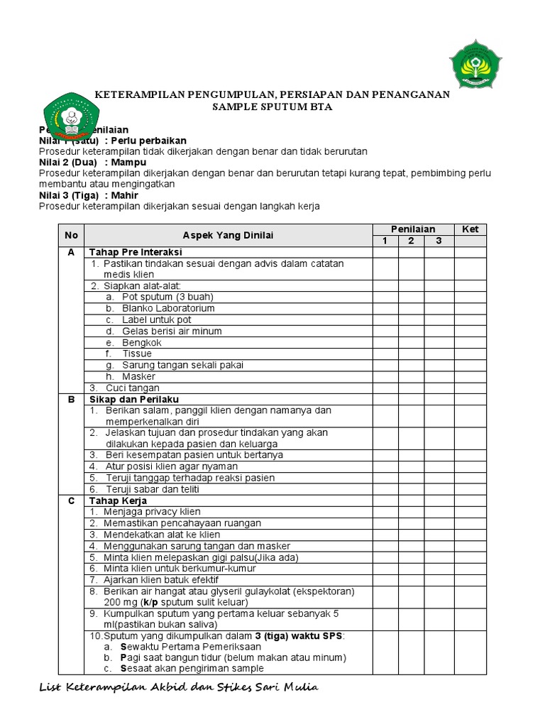Checklist 3P Sputum | PDF