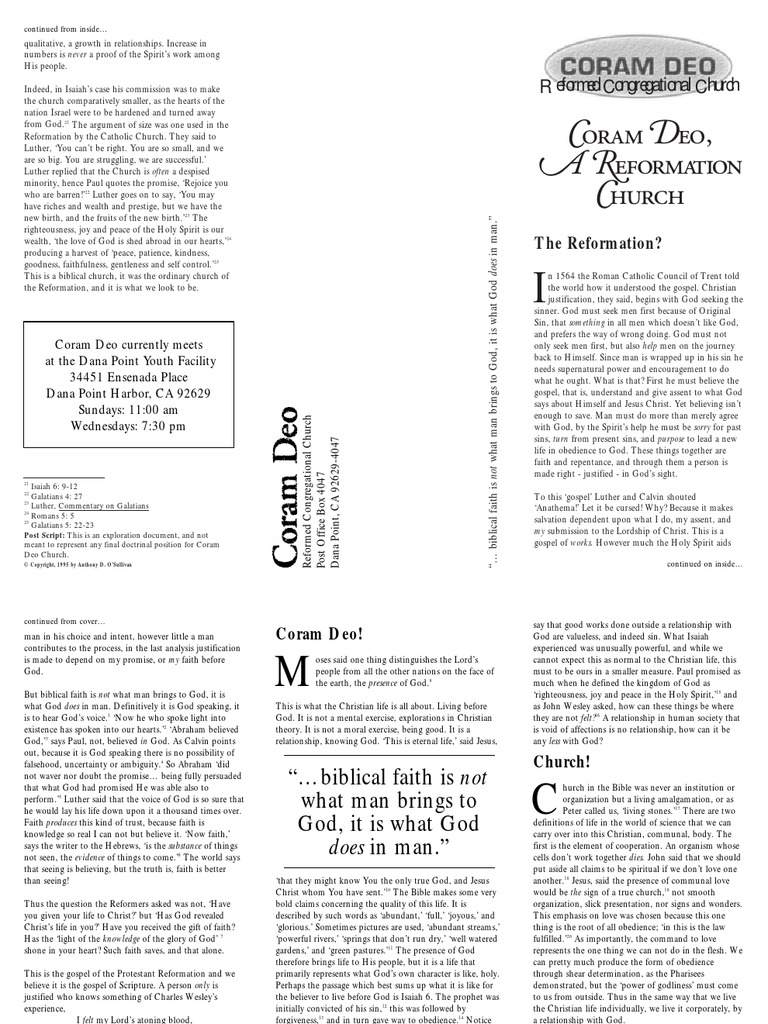 Coram Deo, A Reformation Church | PDF | Faith | Justification (Theology)