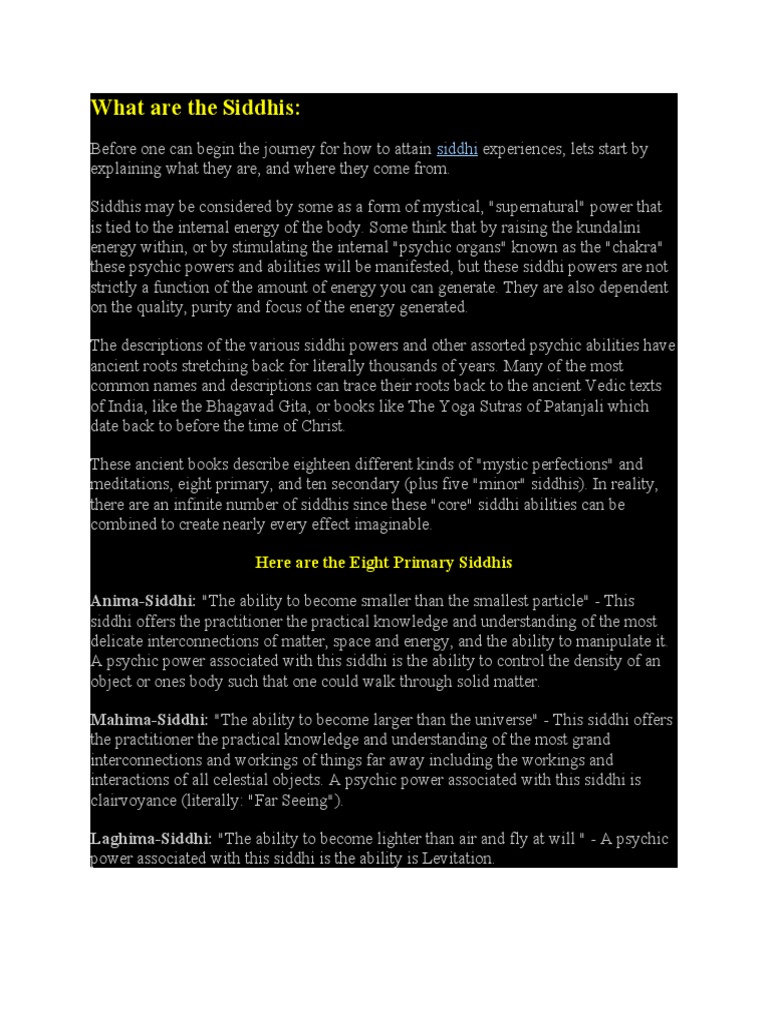 What Are The Siddhis:: Siddhi | PDF | Yoga | Spirituality