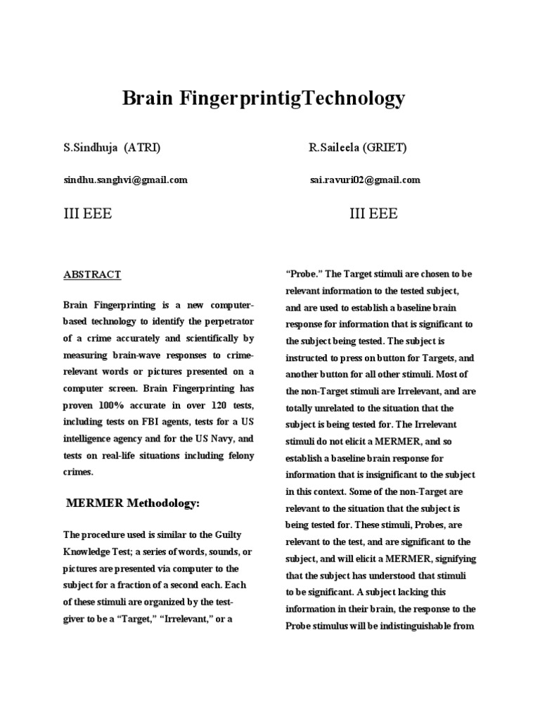 The Brain Fingerprinting Technology | PDF | Polygraph | Dna Profiling