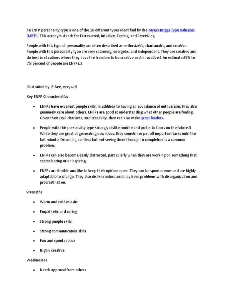 Myers-Briggs Type Indicator (MBTI) : Key ENFP Characteristics | PDF ...