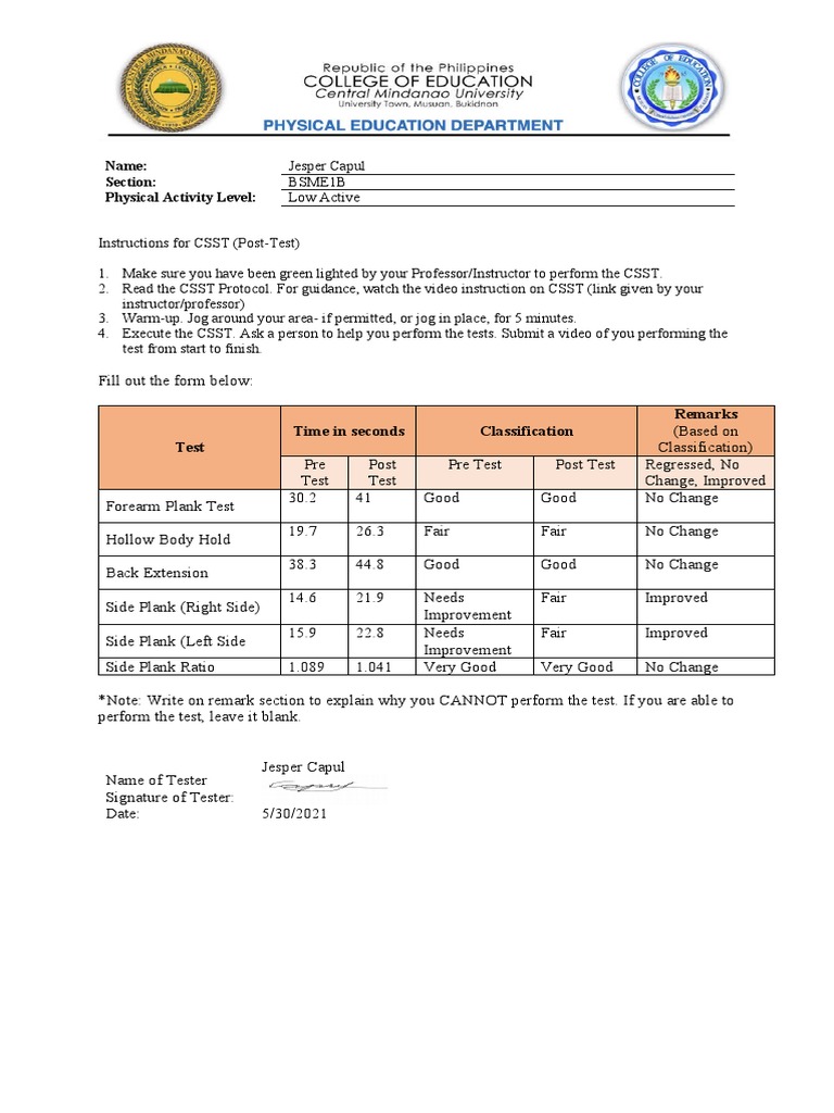 CSST Instructions and Test Results Guide | PDF | Business