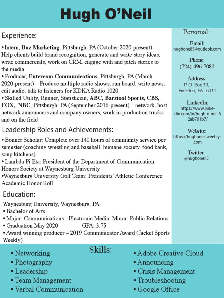 Hugh Oneil Resume1 | PDF | Entertainment | Mass Media