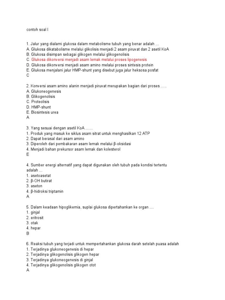 Contoh Soal I Biokimia | PDF