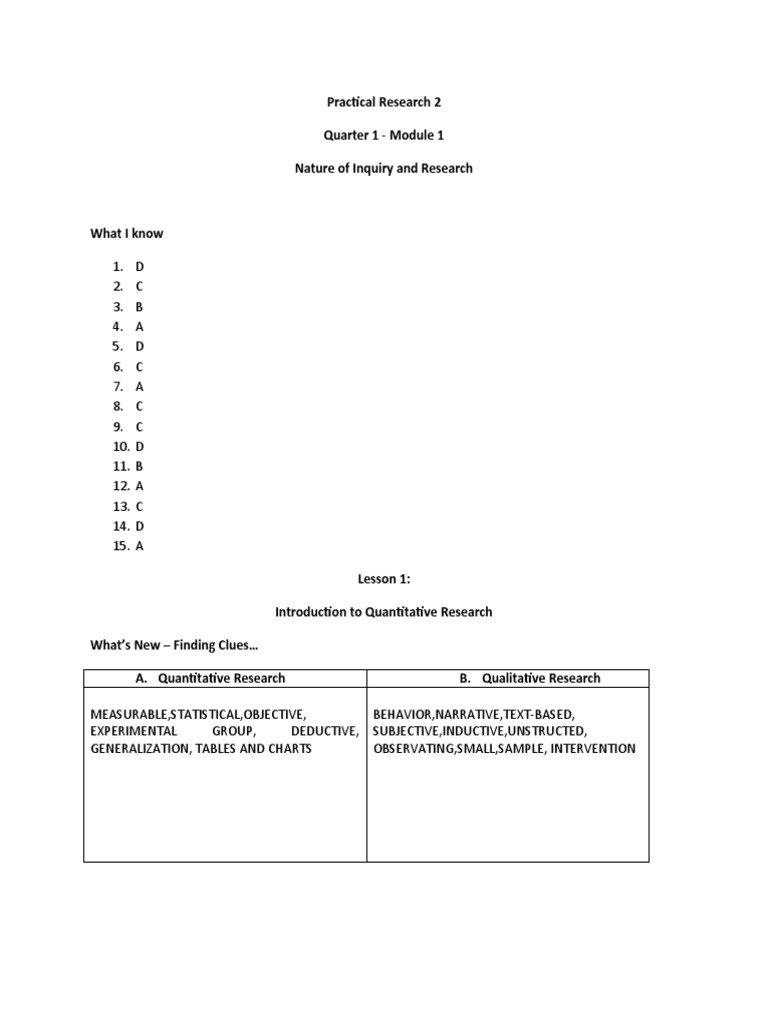 Practical Research 2 Quarter 1 - Module 1 Nature of Inquiry and ...
