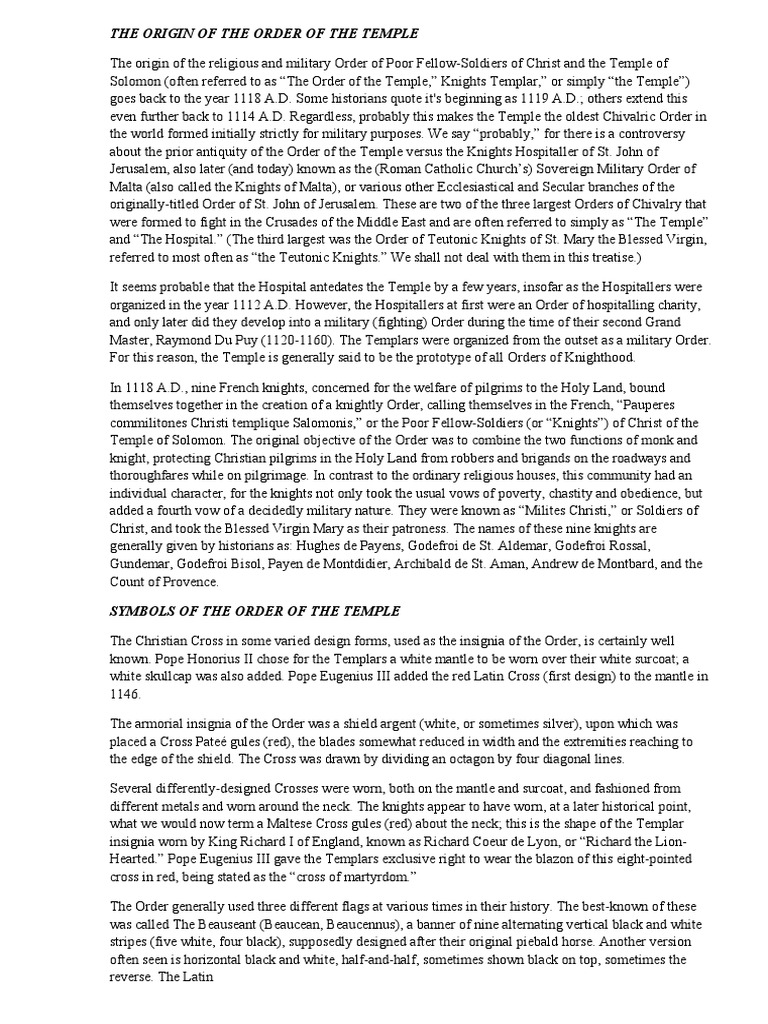 The Order of The Temple | PDF | Knights Templar | Knight