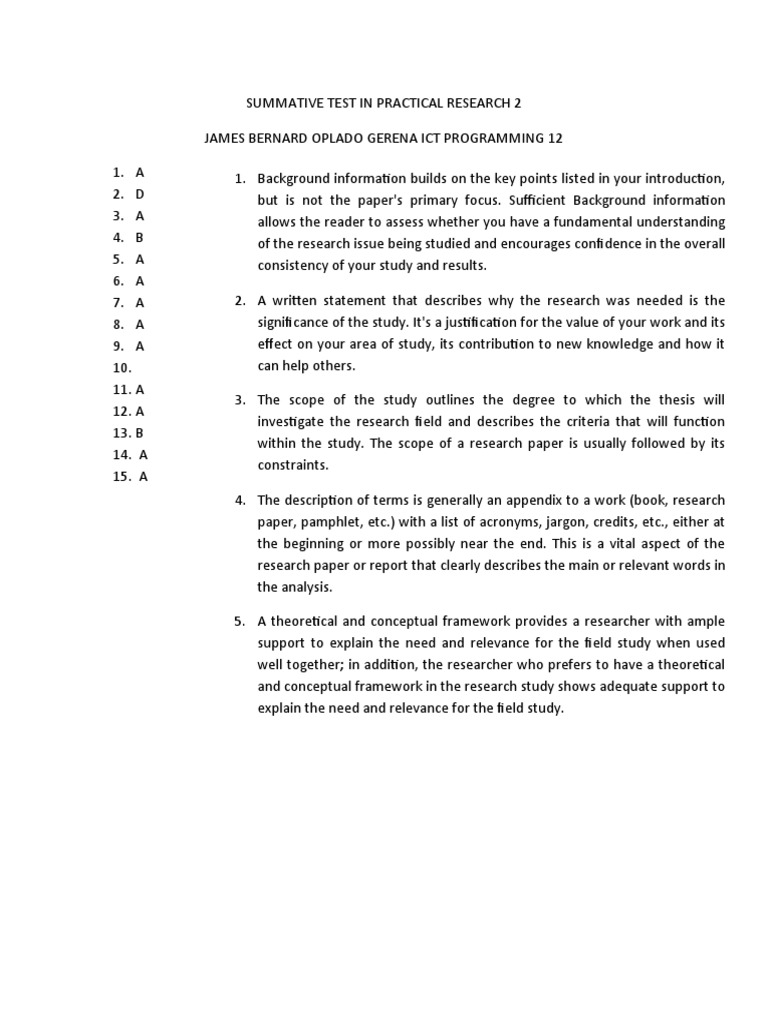 Practical Research 2 Summative Test Guide | PDF