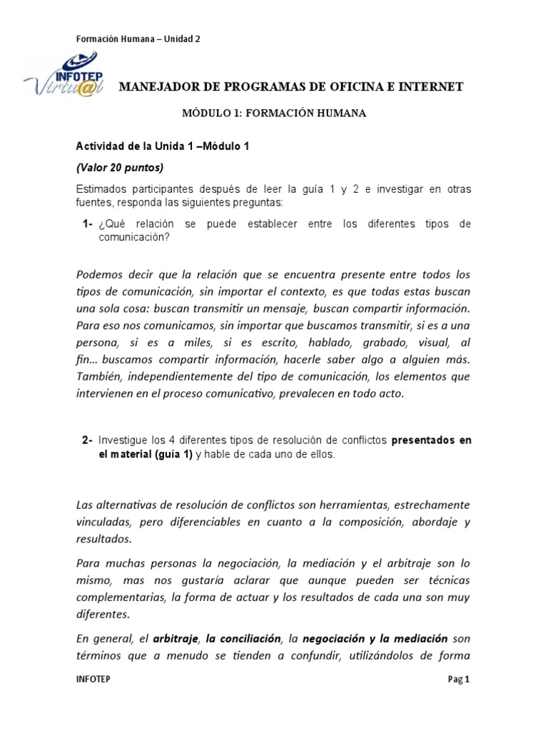Actividad 1 Módulo 1-Respuestas | PDF | Mediación | Liderazgo