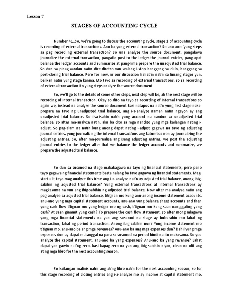 Lesson 7 - Stages of Accounting Cycle | PDF | Debits And Credits ...
