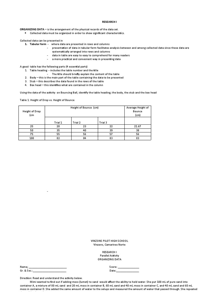 Research I ORGANIZING DATA - Is The Arrangement of The Physical Records ...