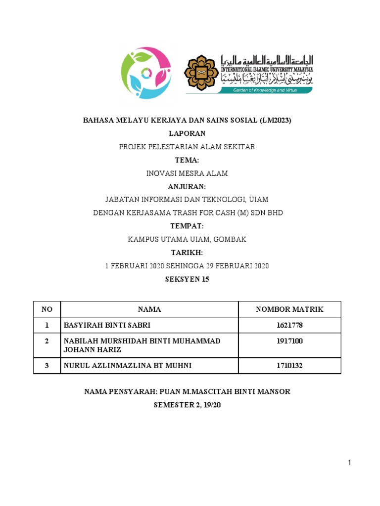 Laporan Projek Pelestarian Alam Sekitar. (LM 2023) | PDF