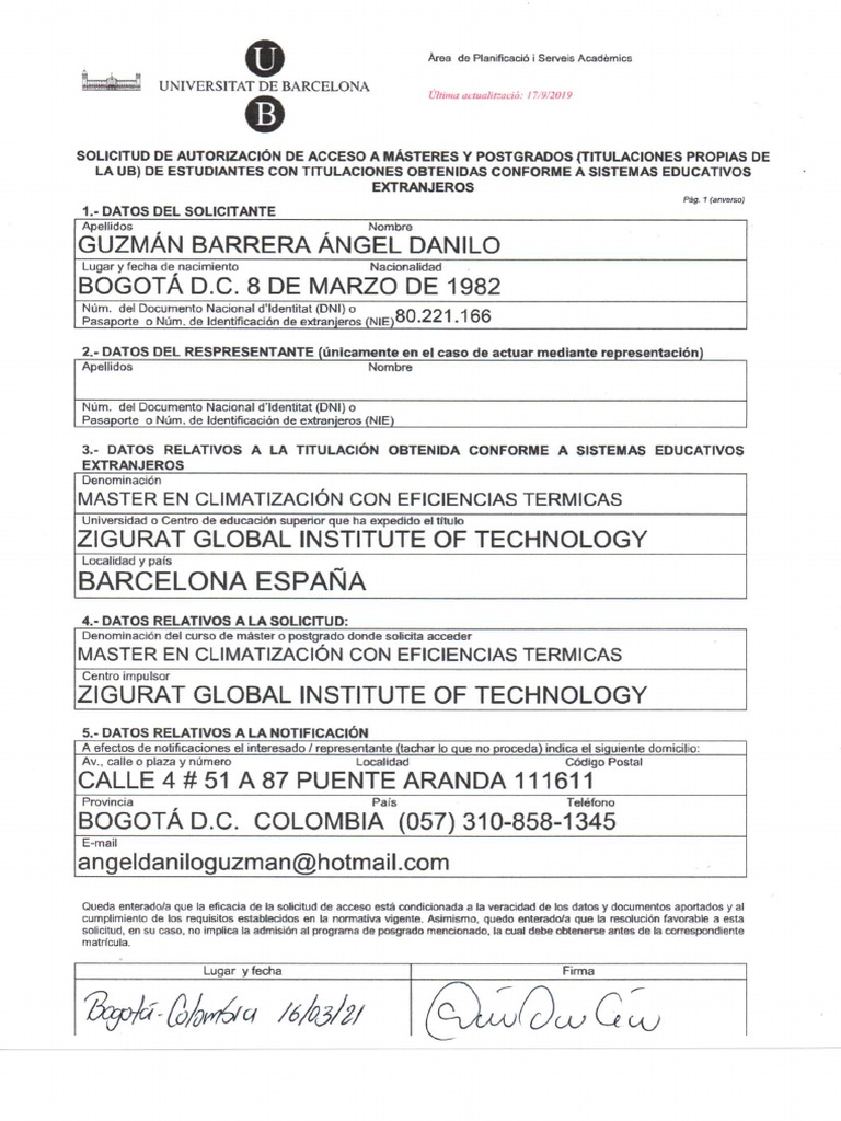 Solicitud Autoritzación Rector - ES. ÁNGEL DANILO GUZMÁN | PDF