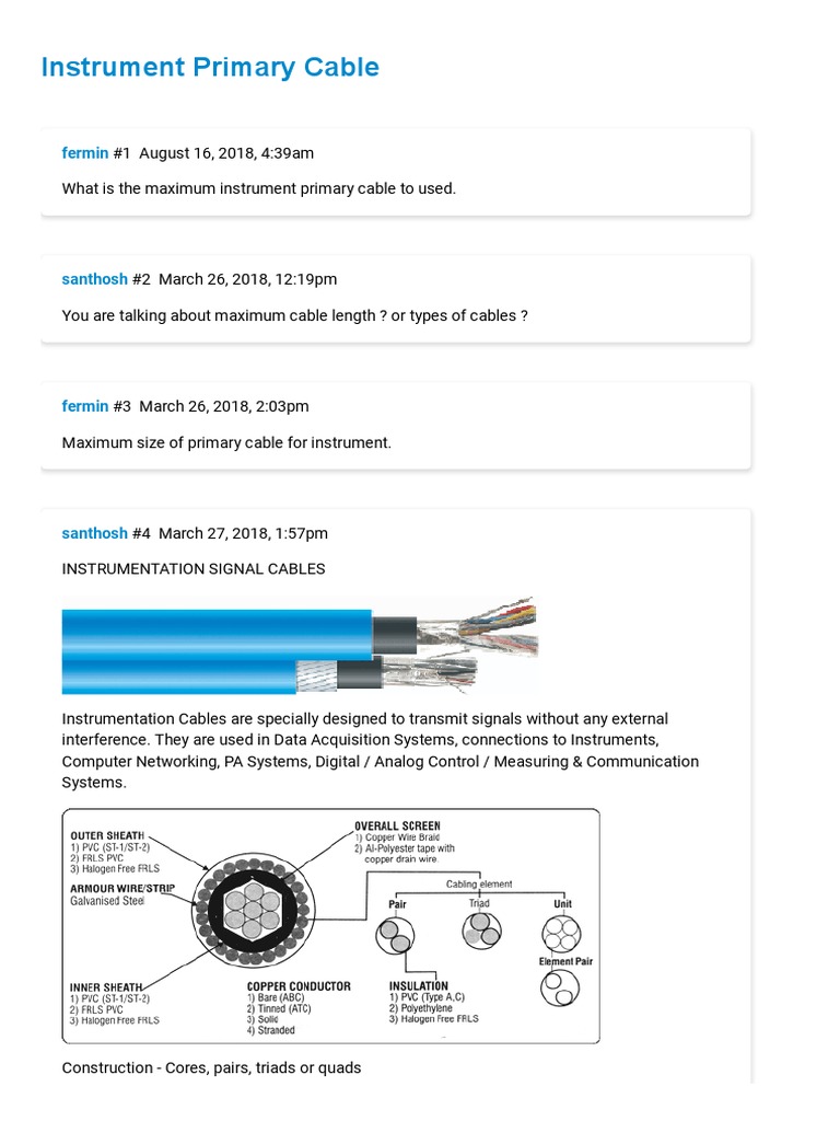 Instrument Primary Cable | PDF