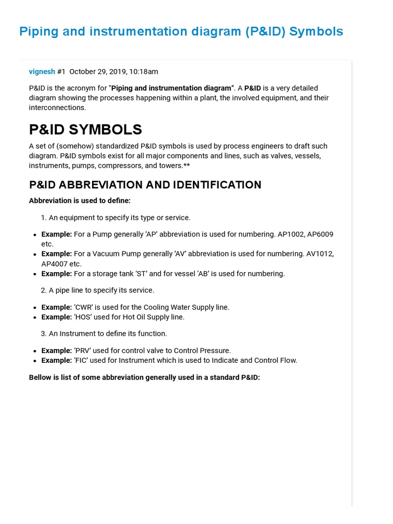 Piping And Instrumentation Diagram P Id Symbols Pdf Equipment