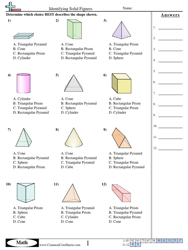 Solids Worksheet WITH ANSWERS | PDF | Sphere | Elementary Geometry