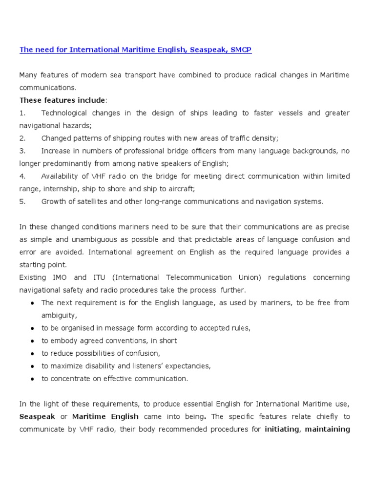 Maritime English, Seaspeak, SMCP | PDF | Ships | Communication