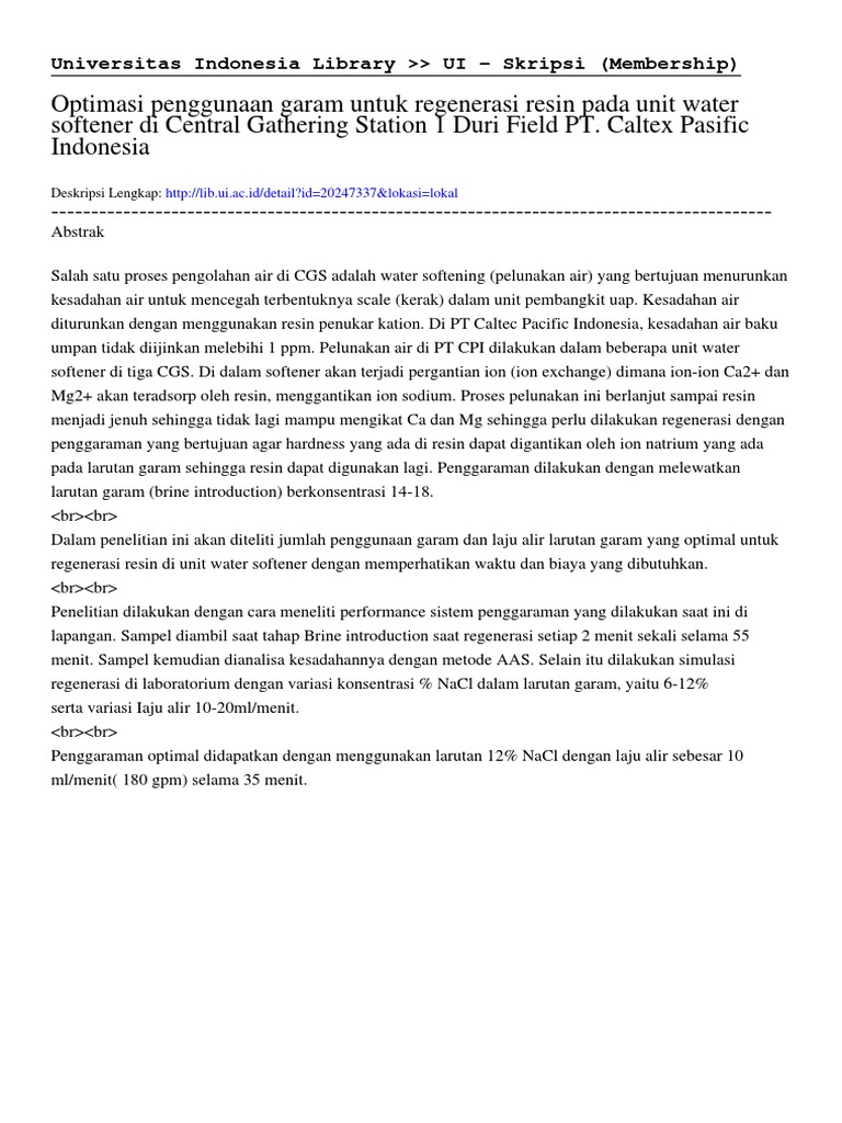 Optimasi Garam untuk Regenerasi Softener | PDF