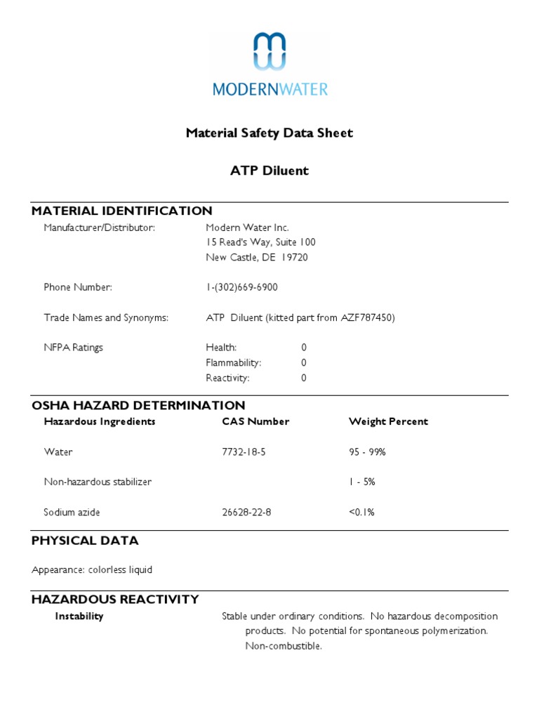 9998202.2 ATP Diluent MSDS | PDF | Hazardous Waste | Resource ...