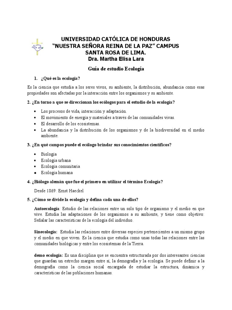 Guia de Ecologia 1 Parcial | PDF | Ecología | Organismos