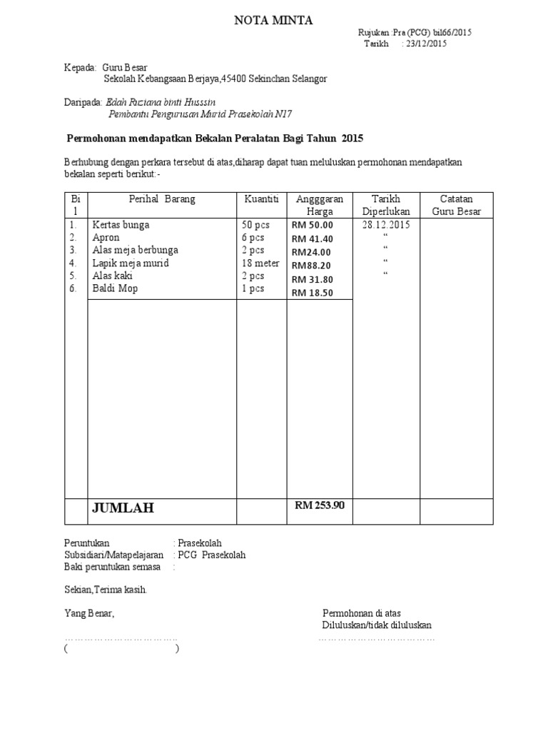Nota Minta PCG | PDF