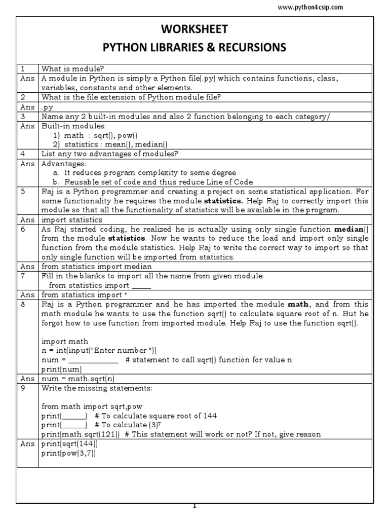 Solution Libraries and Recursion Worksheet | PDF | Recursion | Subroutine
