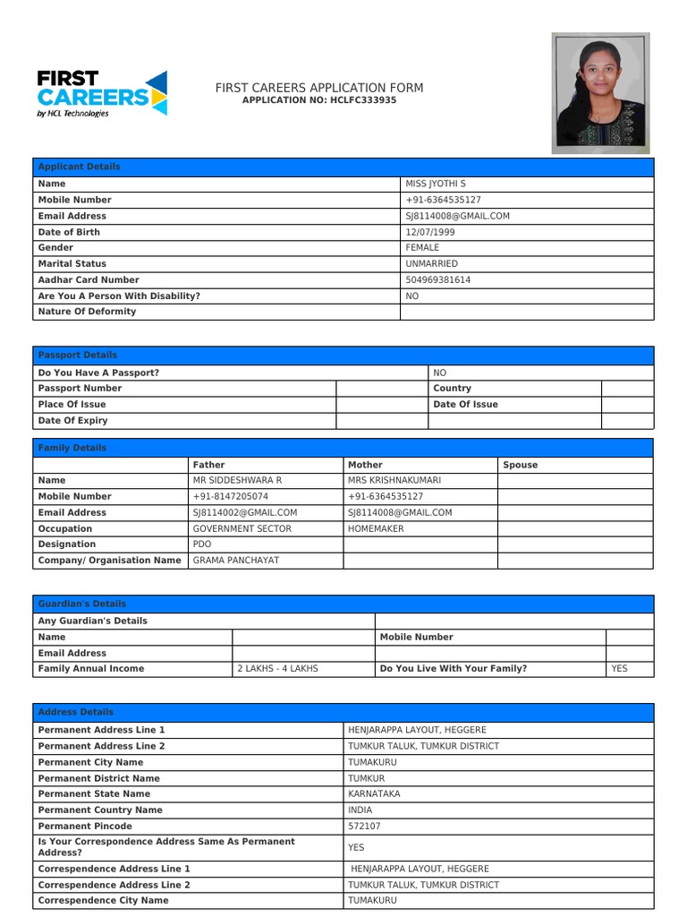 Application Form HCLFC333935 | PDF | Labour