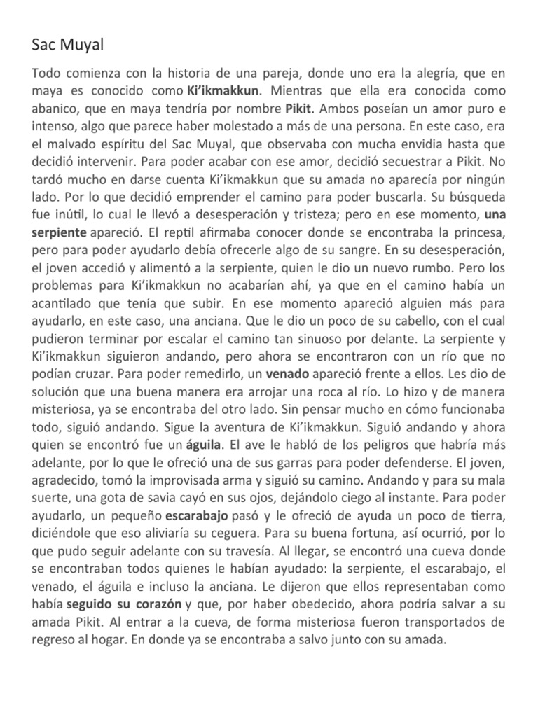 Leyendas Mayas: Sac Muyal y Más | PDF | Aves | Amor