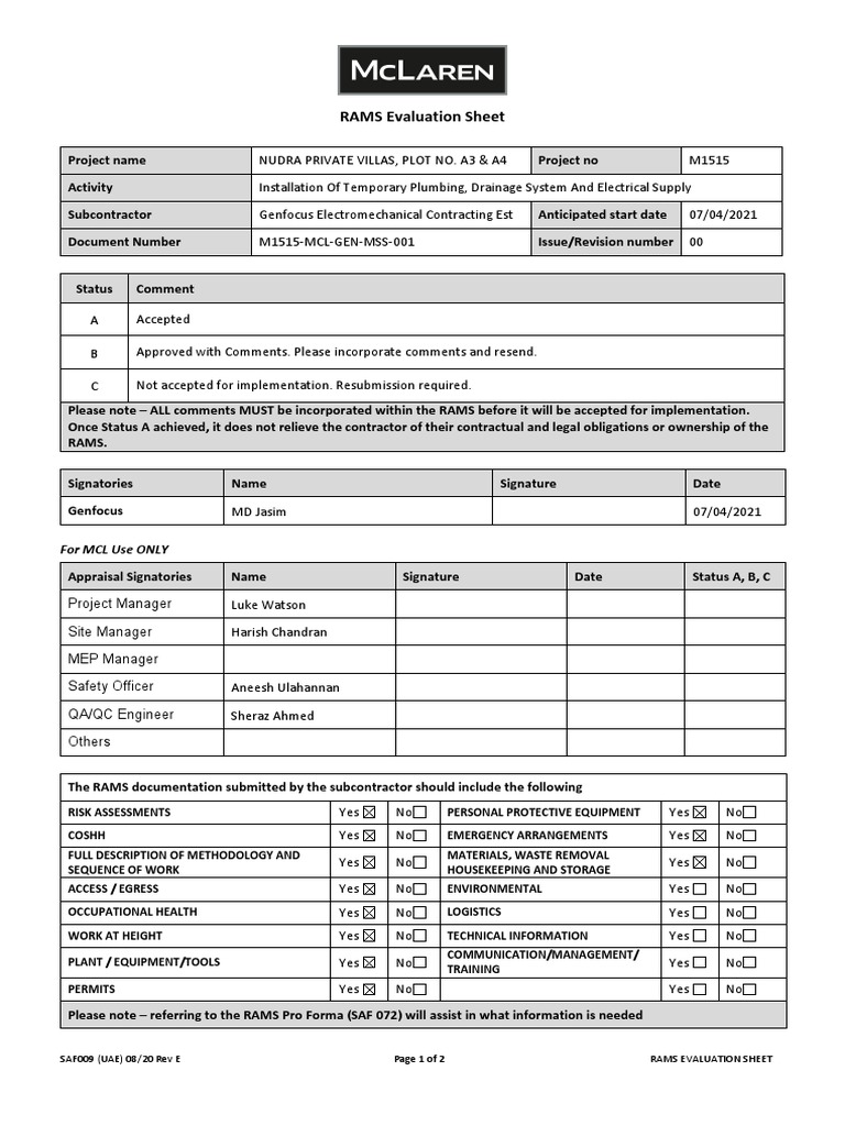 Method Statement For Installation of Temporary Plumbing, Drainage ...