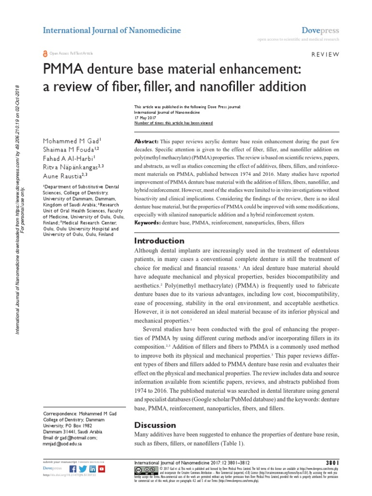 PMMA Denture Base Material Enhancement: A Review of Fiber, Filler, and ...