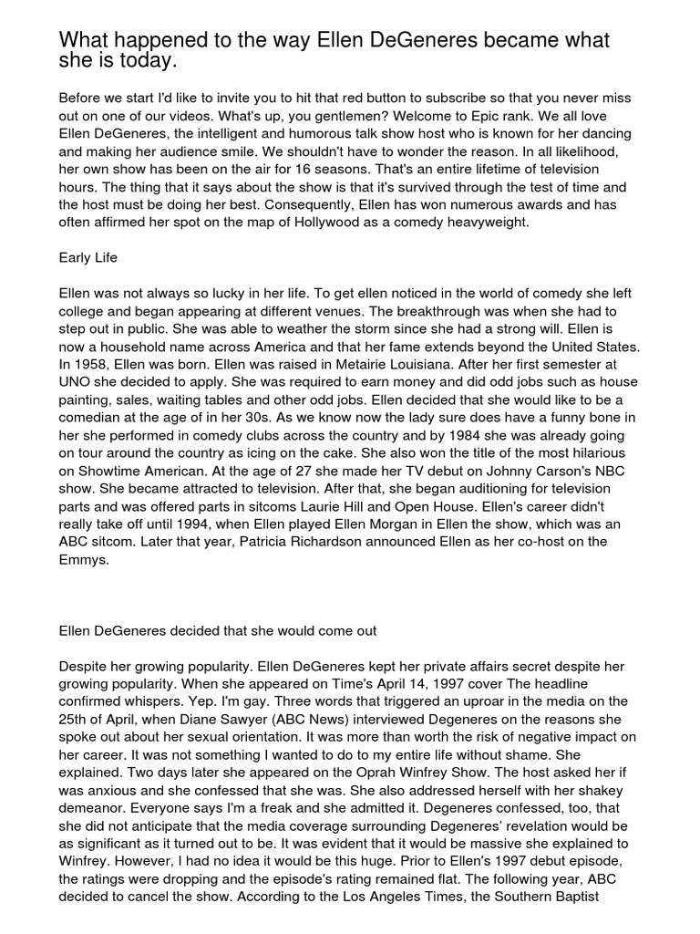 How Ellen DeGeneres Became The Woman She Is Today Ipewt | PDF ...