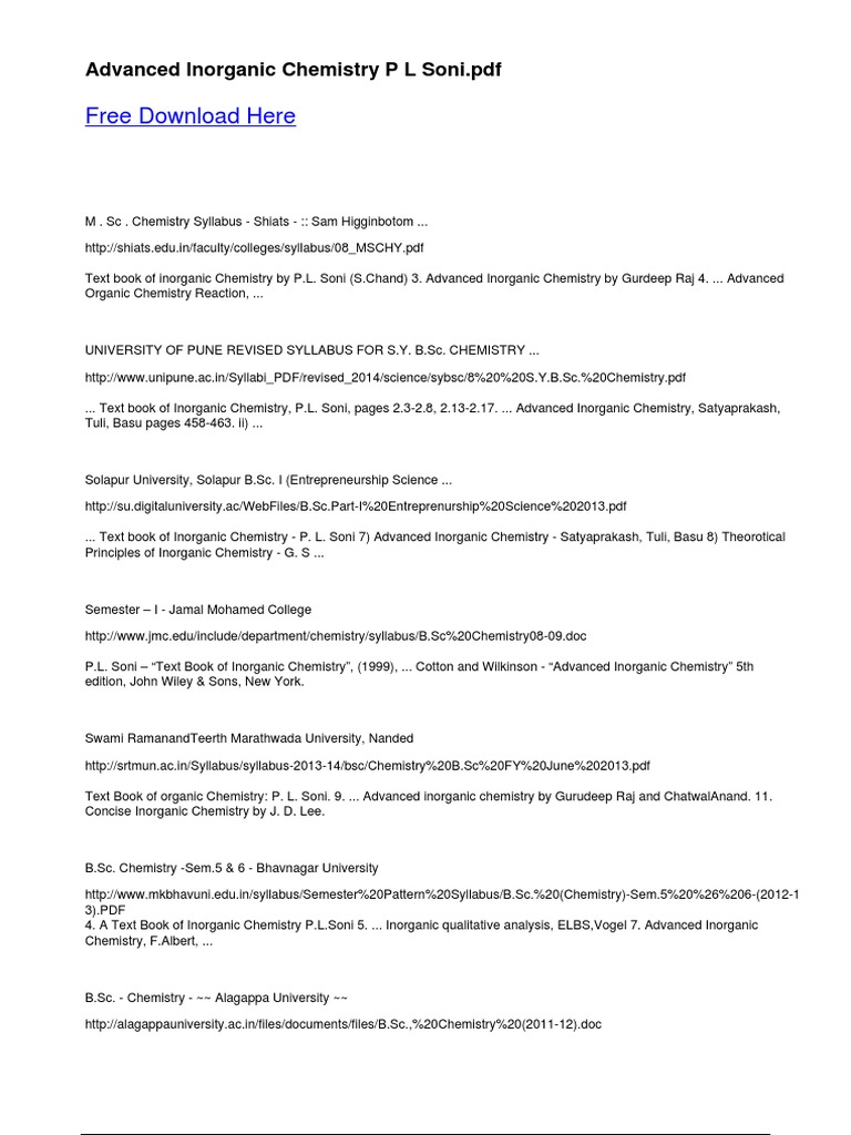 Free Download Here: Advanced Inorganic Chemistry P L Soni PDF | PDF ...