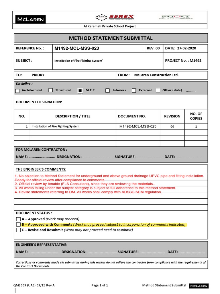 Installation of Fire Fighting System | PDF | Fire Sprinkler System ...